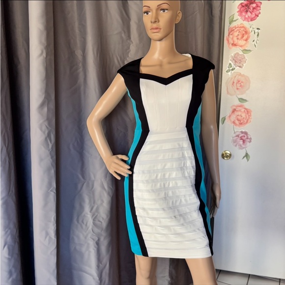 Jax | Dresses | Jax Blue And Black Sheath Mini Dress Sweetheart ...